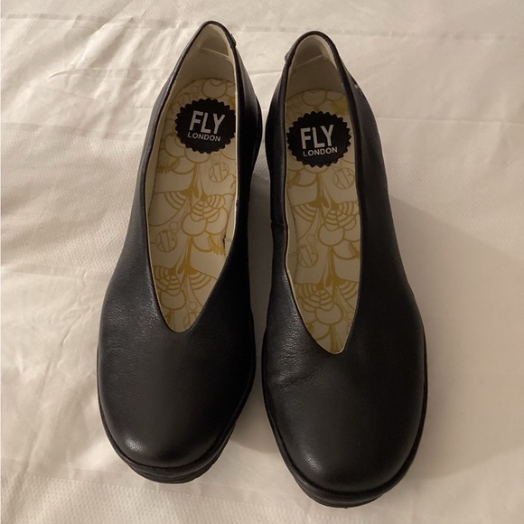 Fly London | Shoes | Fly London Womens Yoza Wedge Black Leather Ballet ...